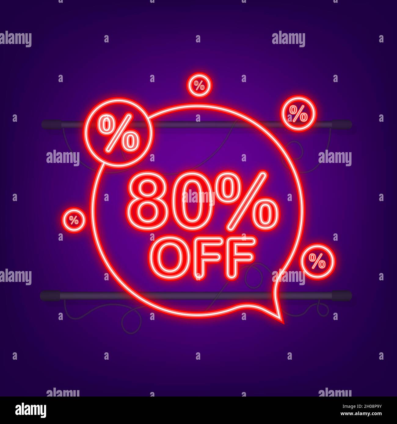 80 percent OFF Sale Discount Banner. Neon icon. Discount offer price ...