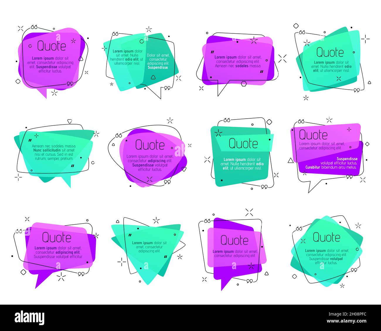 Quote frames, vector speech bubbles and comment text boxes, dialog ...