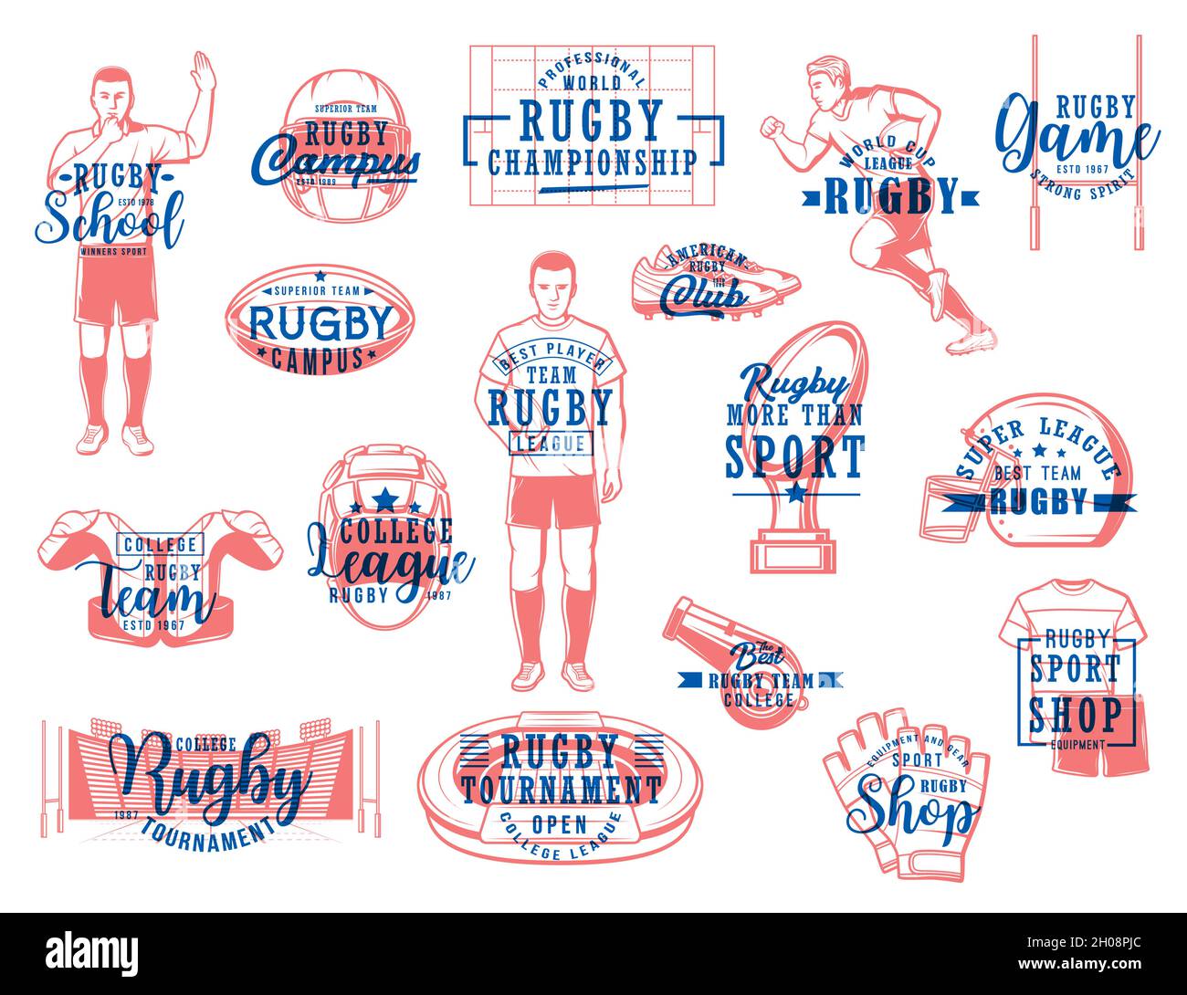 Rugby sport vector icons. American football game isolated signs ...