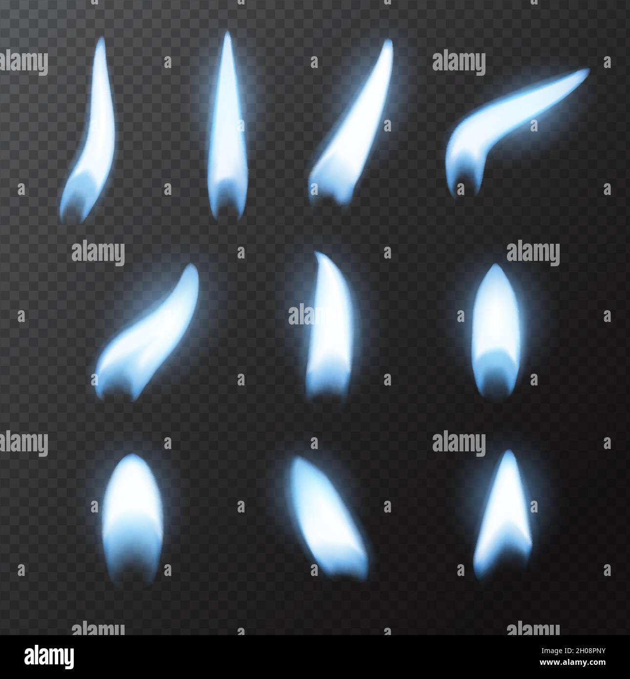 Natural gas blue fire flame isolated on transparent background ...