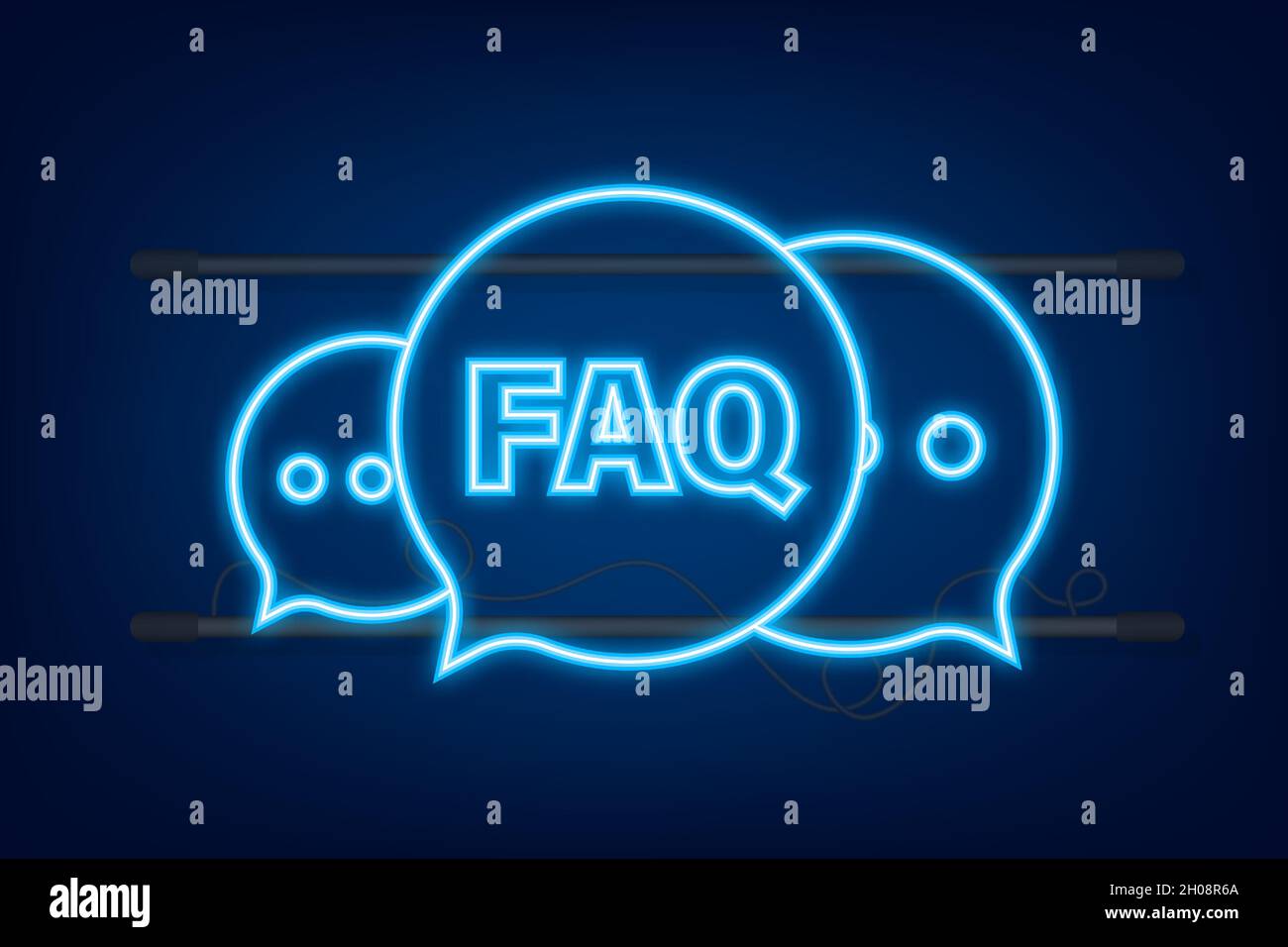 Frequently asked questions FAQ banner. Neon icon. Computer with question icons. Vector ...
