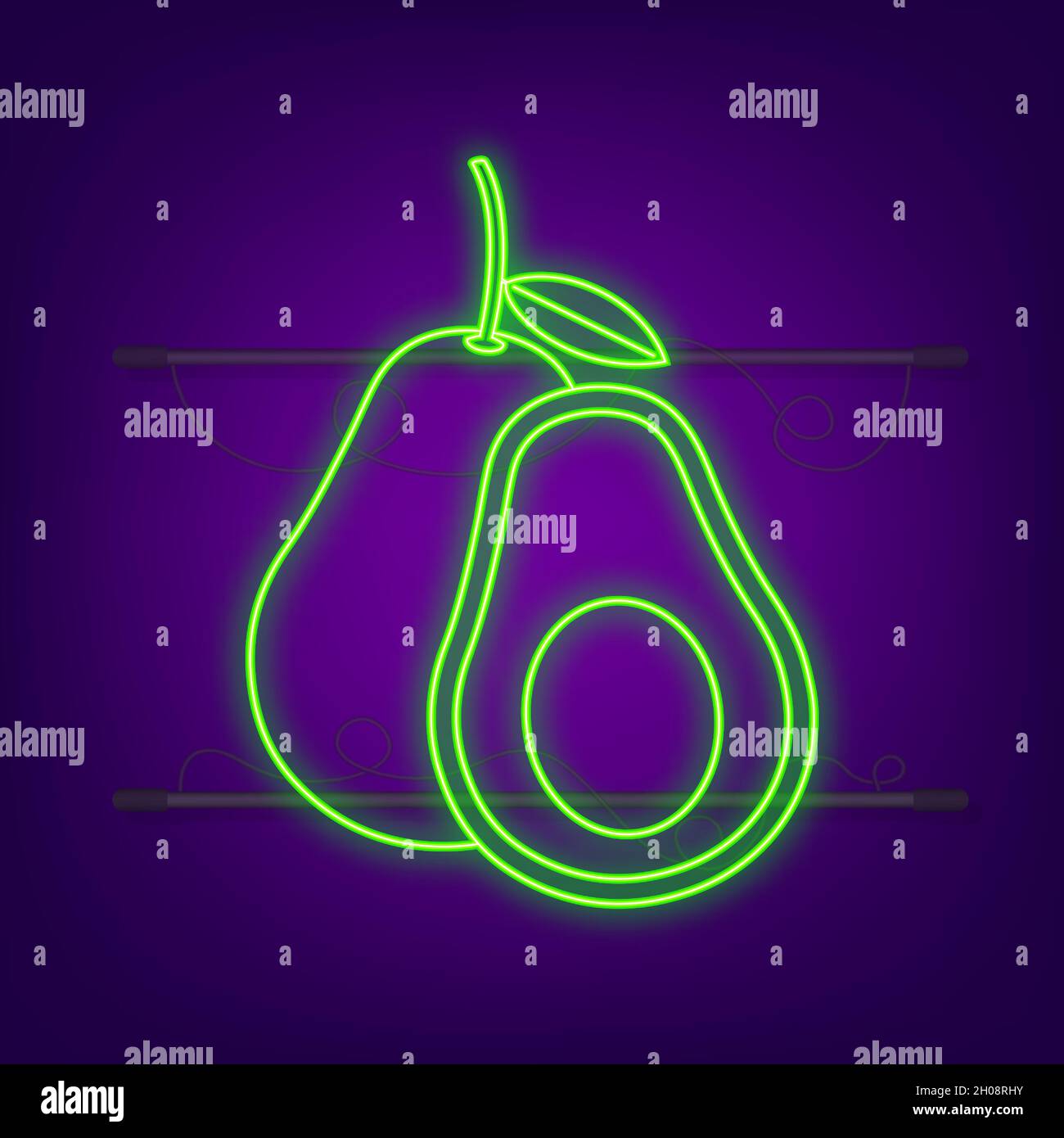 Neon vector avocado illustration. Whole and cut out avocado. Vector ...