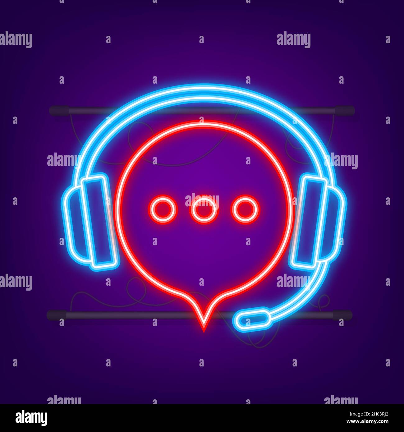 Flat illustration with customer service. Customer support service. Neon ...