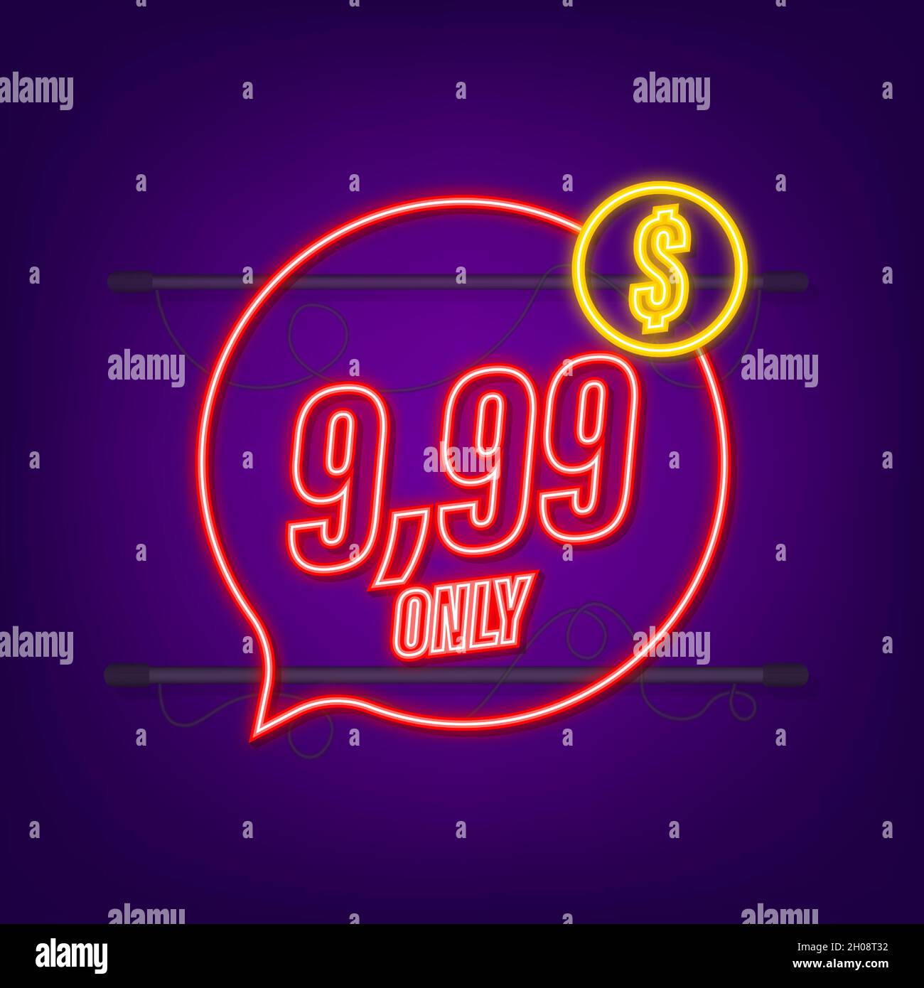 Glitch icon. Template with 99 only. Neon icon. Sale, price tag. Sale ...