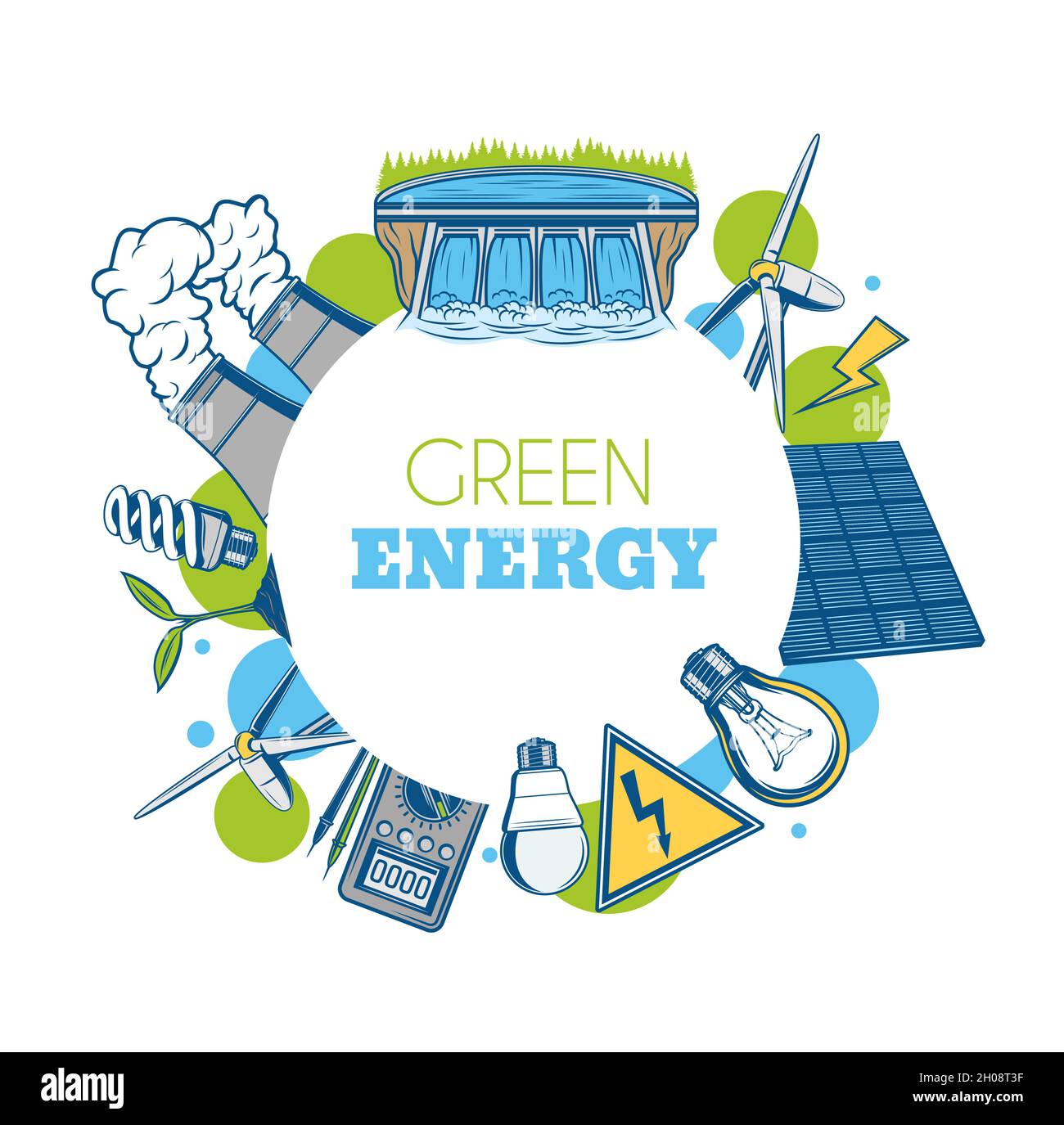 Green energy vector round frame. Ecology environment, water and nature ...