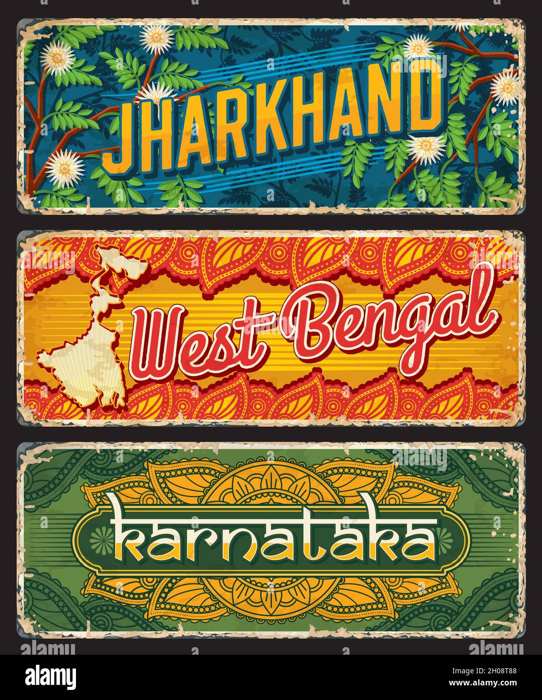 Karnataka, West Bengal and Jharkhand, India states tin signs, Indian ...