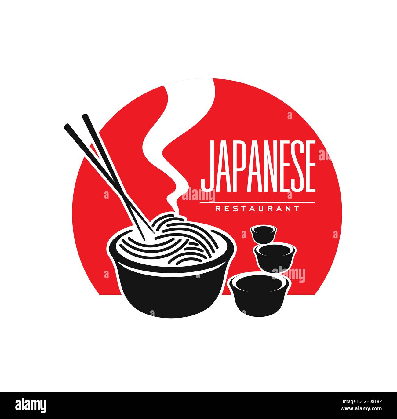 Japanese cuisine restaurant icon with noodles and sauce, vector symbol ...