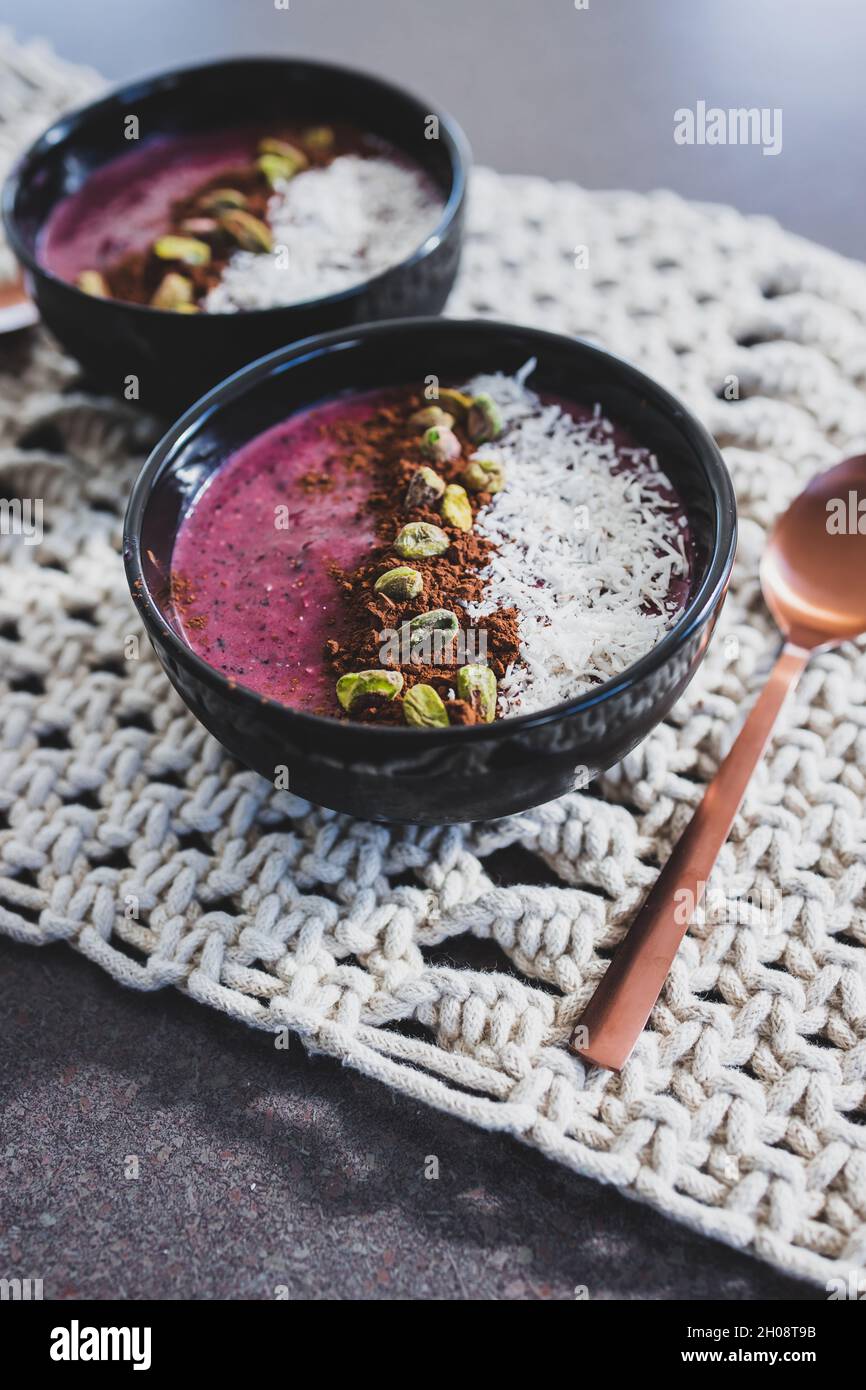 vegan acai pistachio coconut smoothie bowl, healthy plant-based food ...