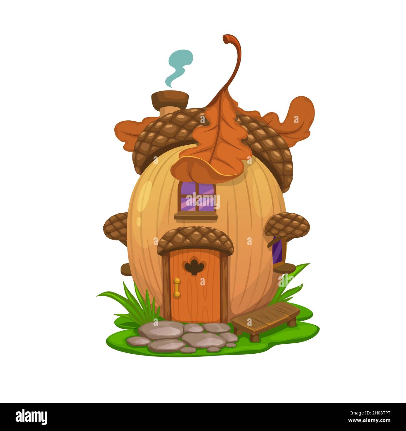 Fairy oak acorn house, vector dwelling of elf, gnome or wizard. Cartoon ...