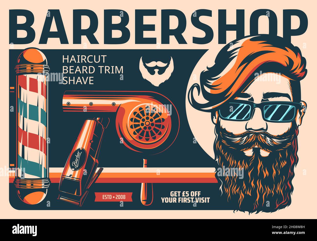 Barbershop retro poster of vector haircut, beard shave and trim salon ...