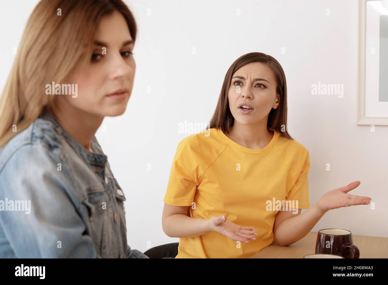 Women arguing at table in room Stock Photo - Alamy