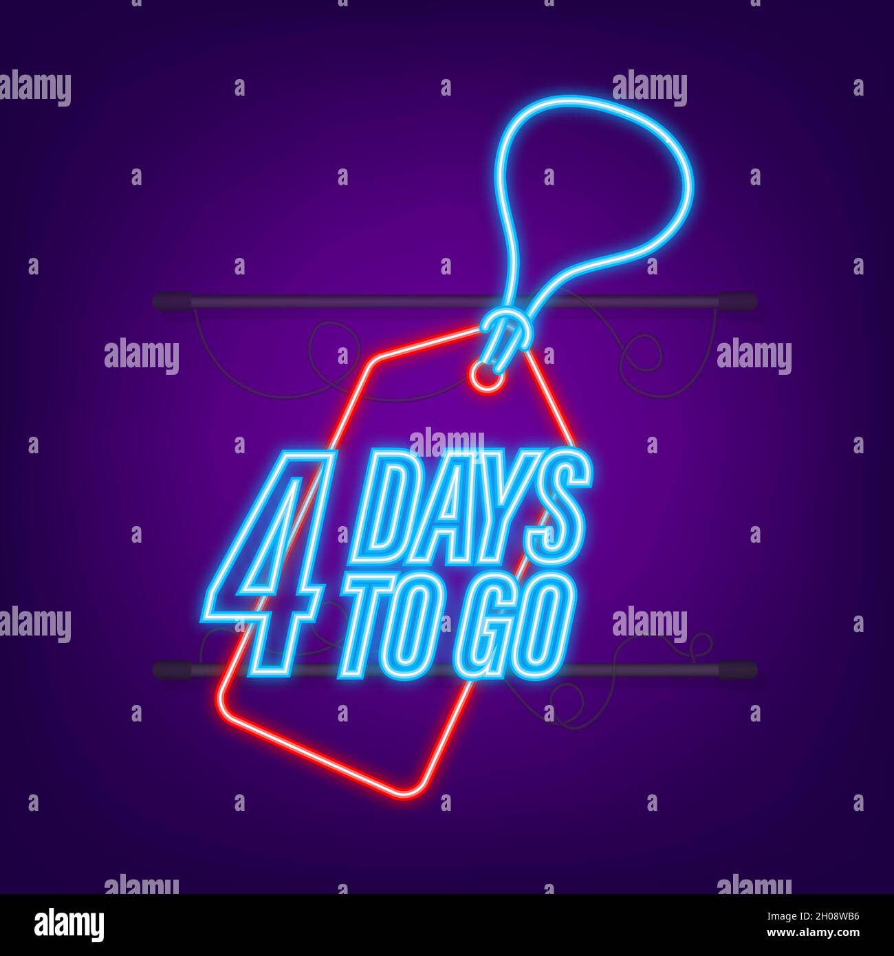 4 Days to go. Countdown timer. Neon icon. Time icon. Count time sale ...