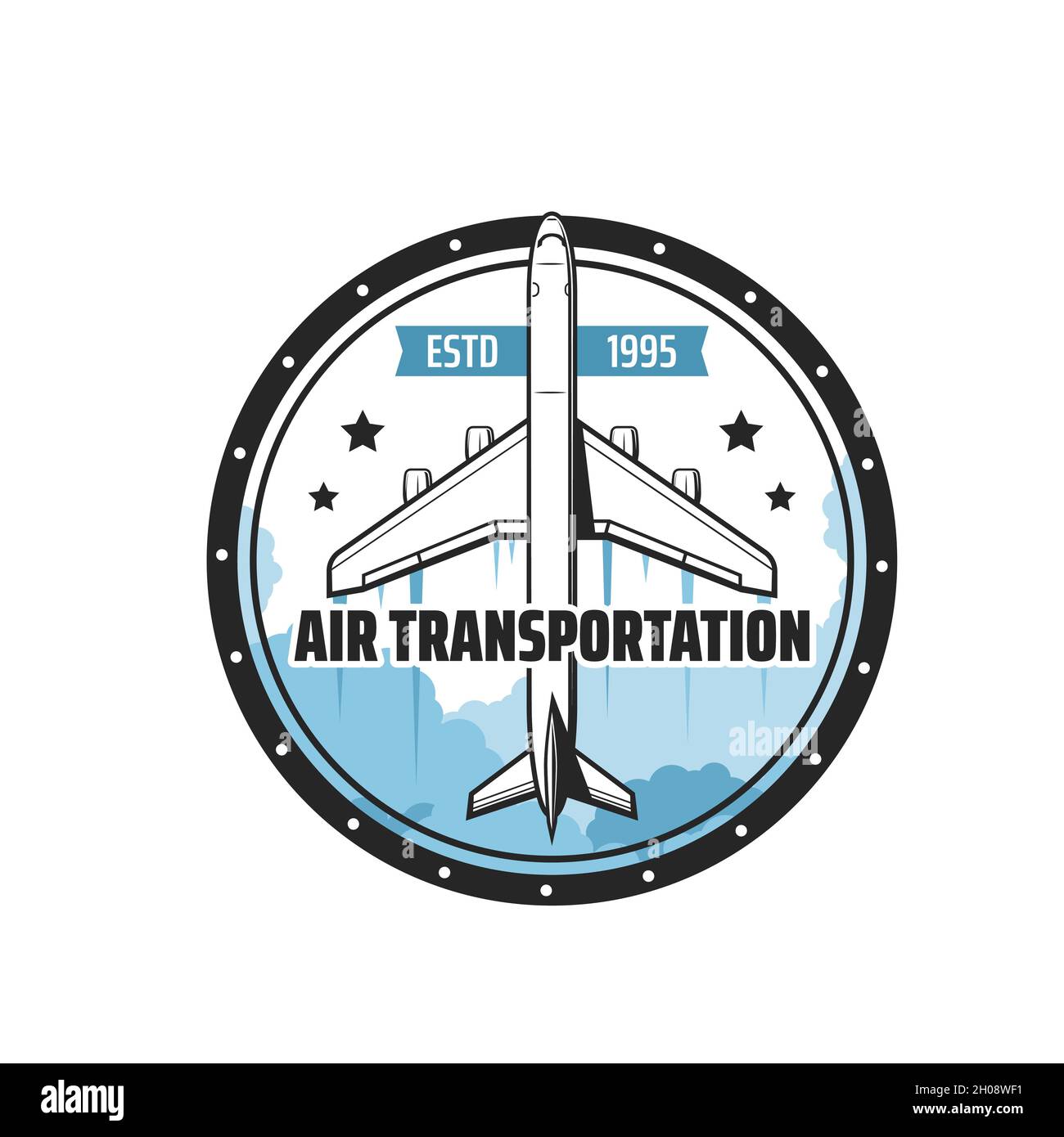 Air transportation vector icon of plane, airplane, jet airliner or ...