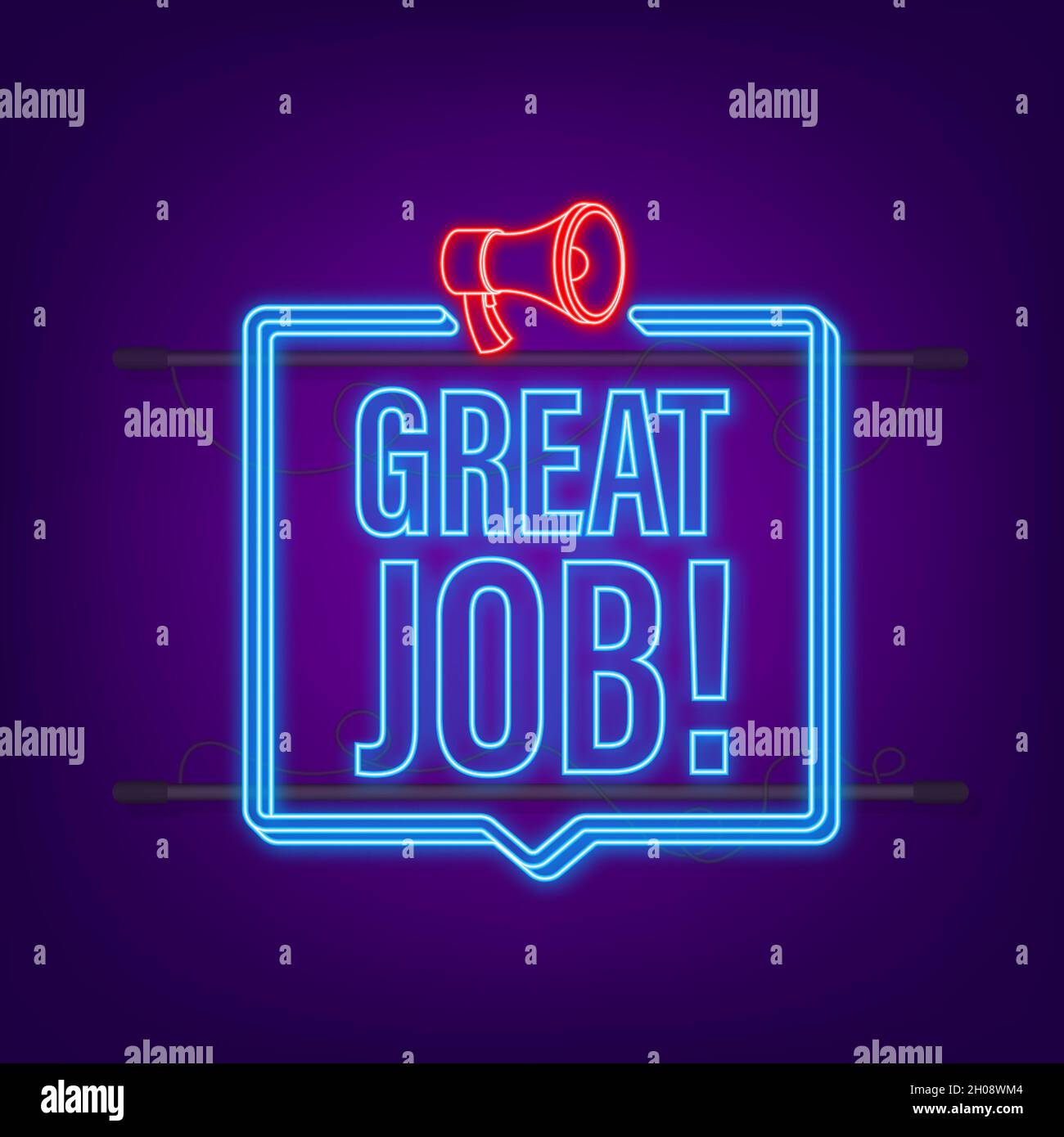 Megaphone banner with Great job. Neon icon. Web design. Vector stock ...