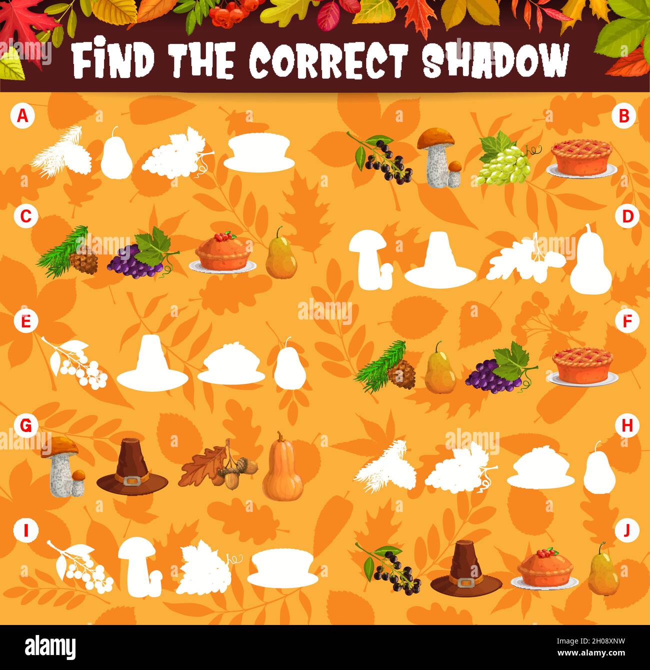 Find the correct shadow of thanksgiving harvest and autumn leaves kids ...