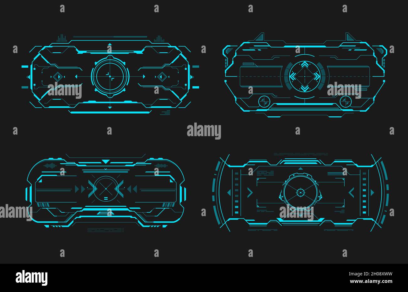 HUD aim control frame interface, futuristic target screen dashboard panel, vector. HUD target ...