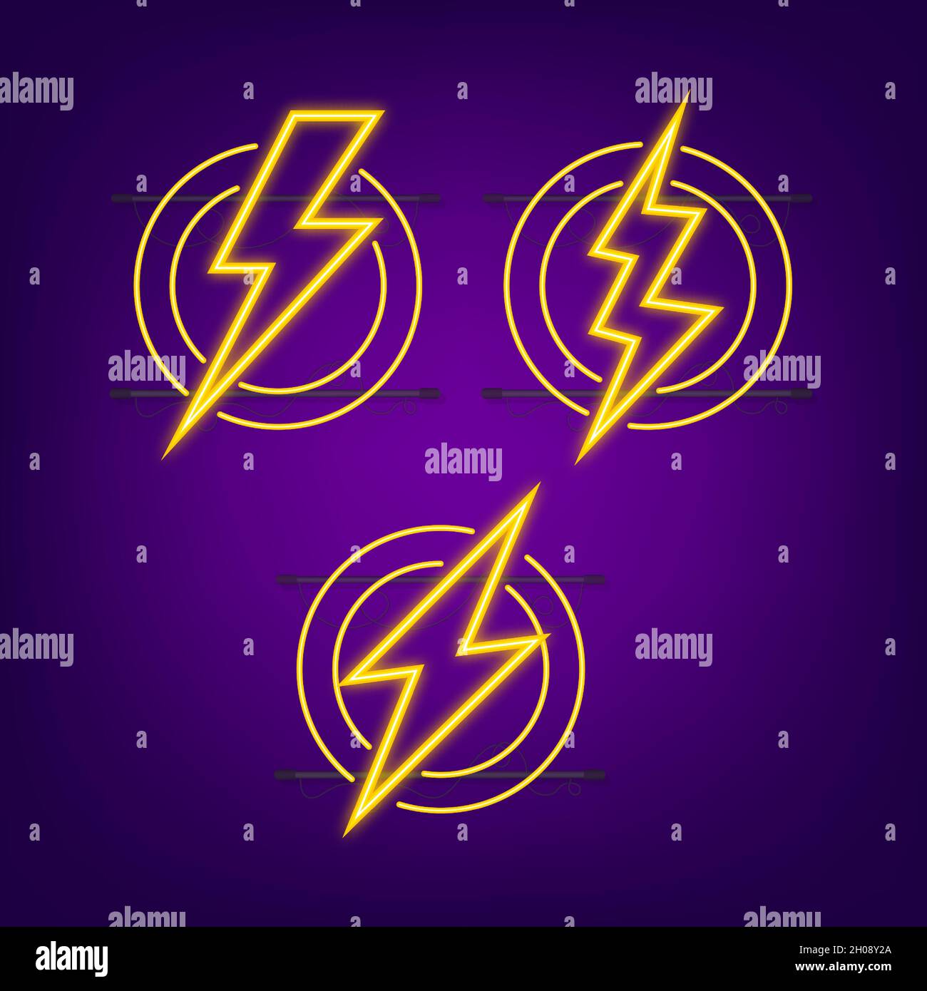 Lightning bolt neon set. Thunder bolt, lighting strike expertise ...