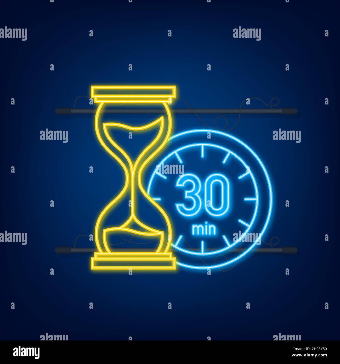 The 30 minutes, stopwatch vector neon icon. Stopwatch icon in flat ...