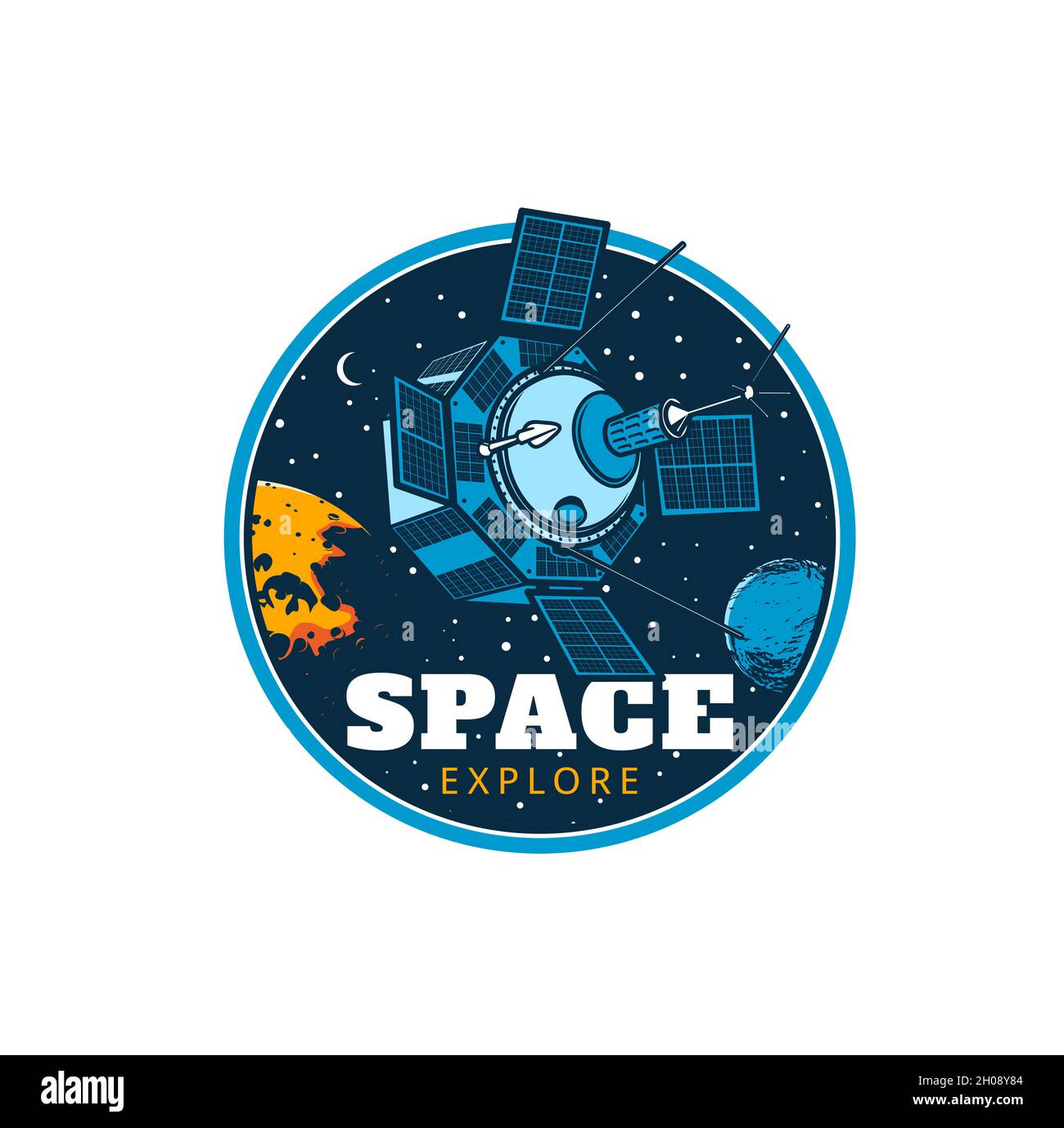 Space explorer vector icon, orbital station satellite or shuttle ...