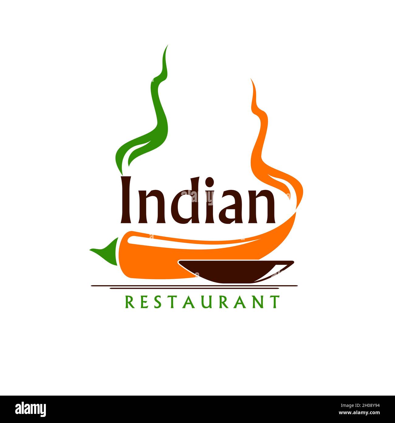 Indian restaurant icon with vector bowl of spice food and hot red ...