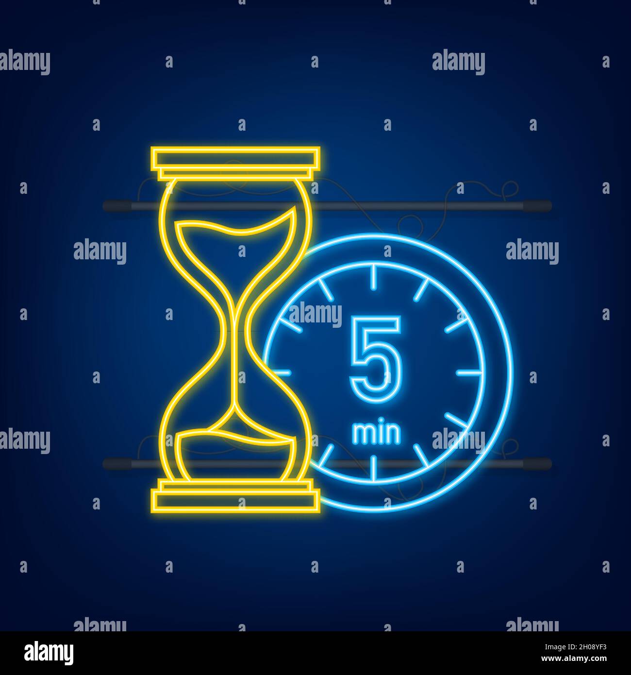 The 5 minutes, stopwatch vector neon icon. Stopwatch icon in flat style ...