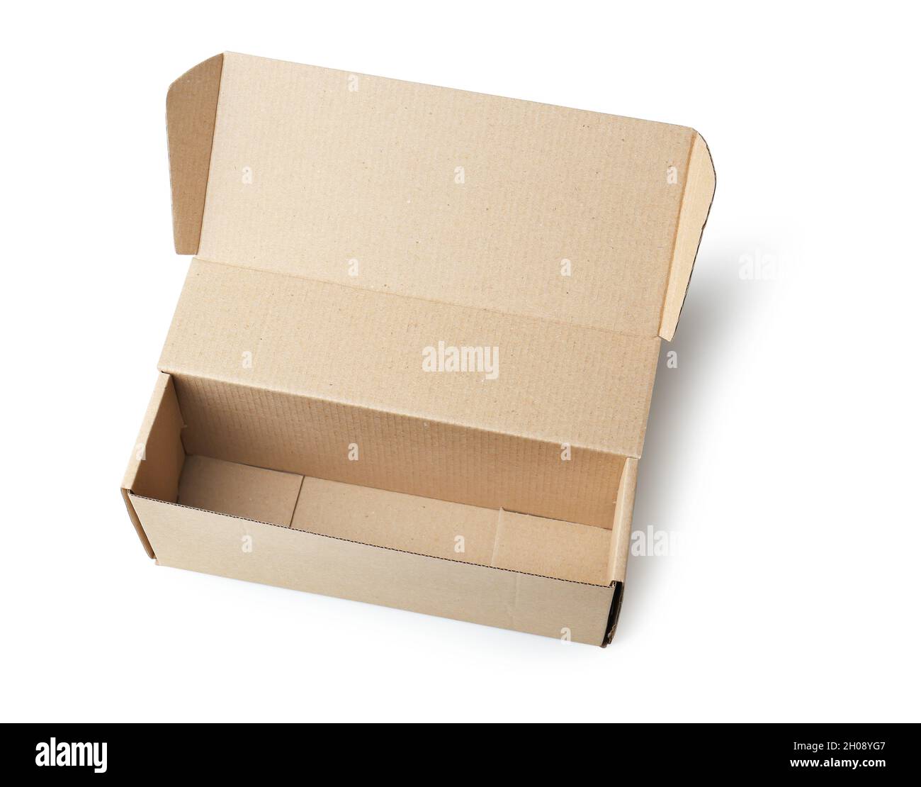 Open empty cardboard box on white background Stock Photo - Alamy