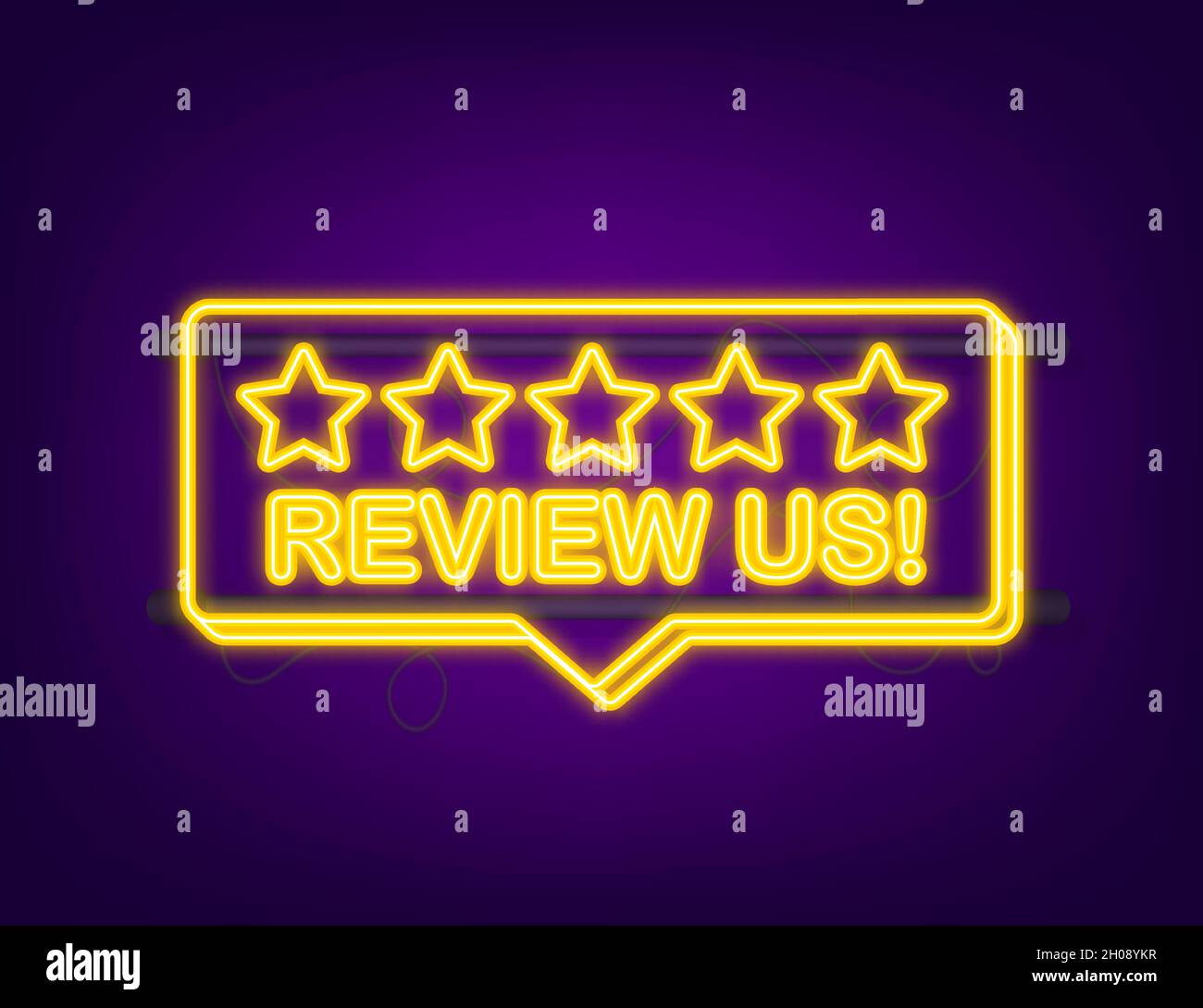 Review us user rating concept. Review and rate us stars neon icon ...