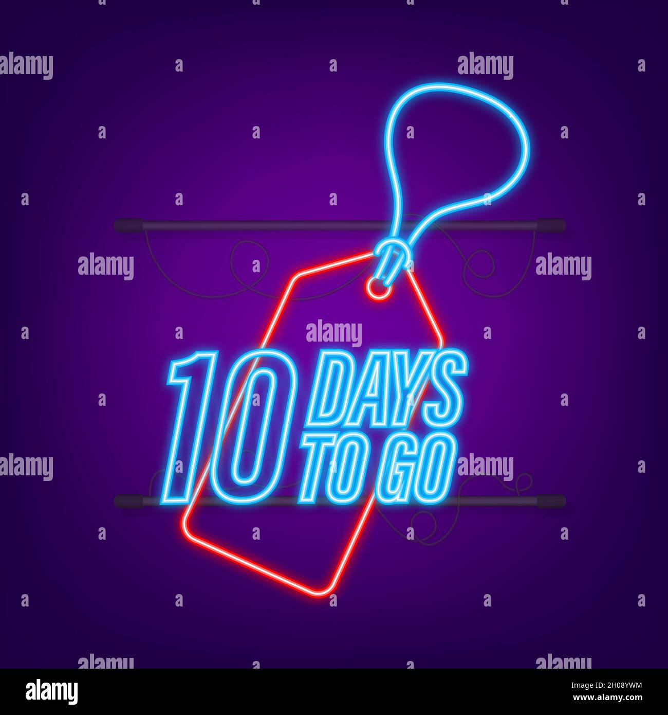 10 days to go. Neon style icon. Vector typographic design. Vector stock ...