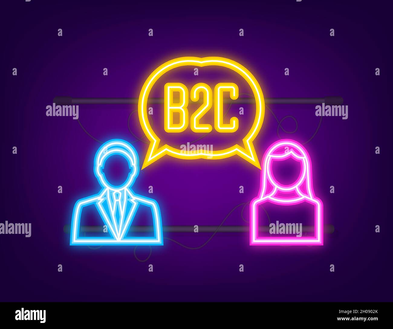 B2C sales person selling products. Neon icon. Business-to-business ...