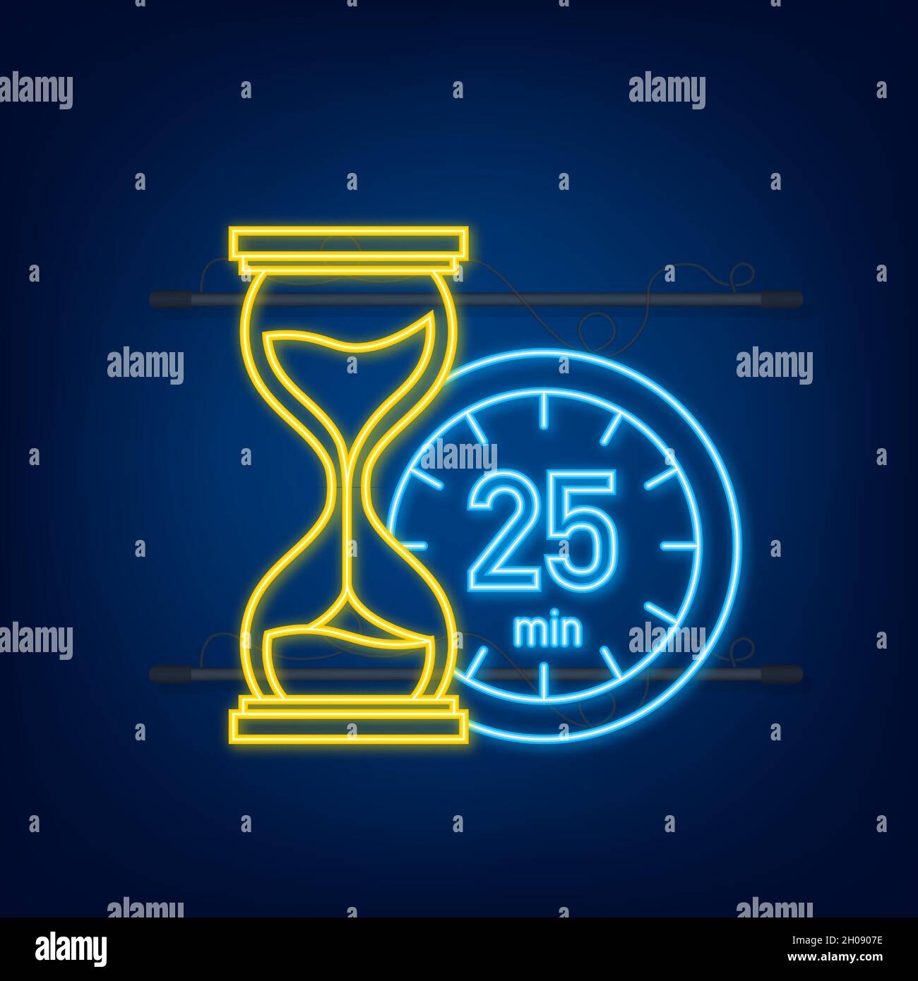 The 25 minutes, stopwatch vector neon icon. Stopwatch icon in flat ...