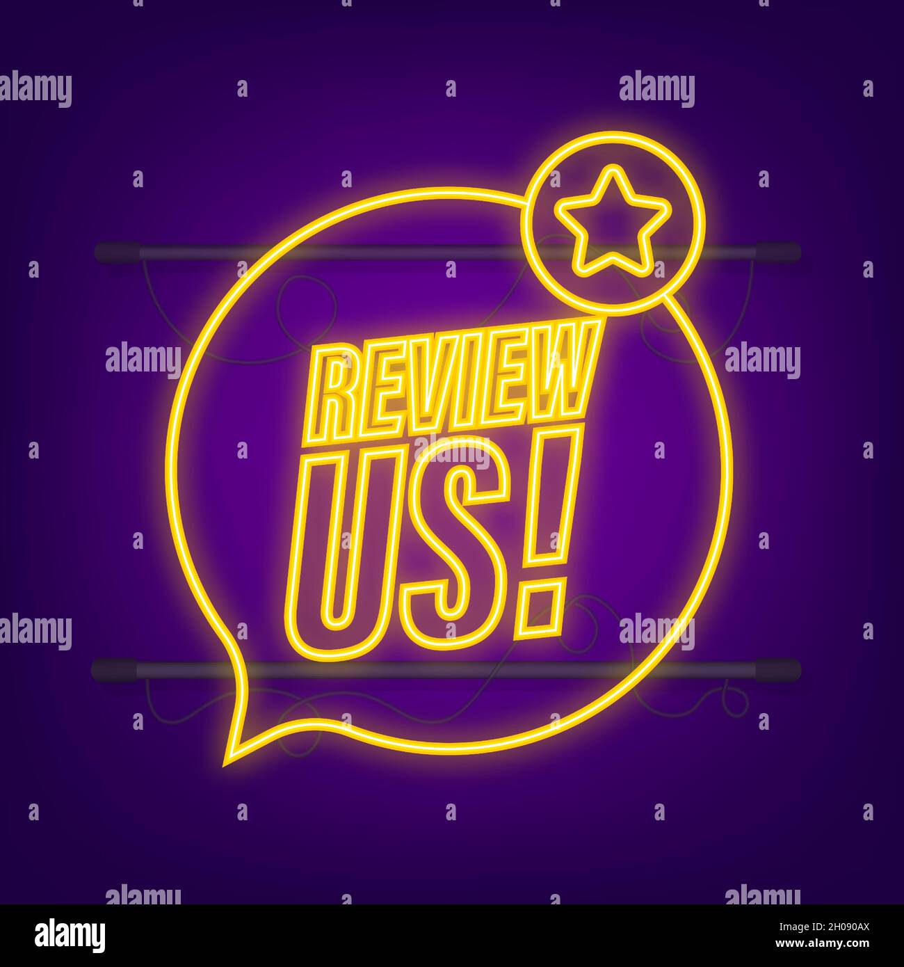 Review us user rating concept. Review and rate us stars neon icon ...
