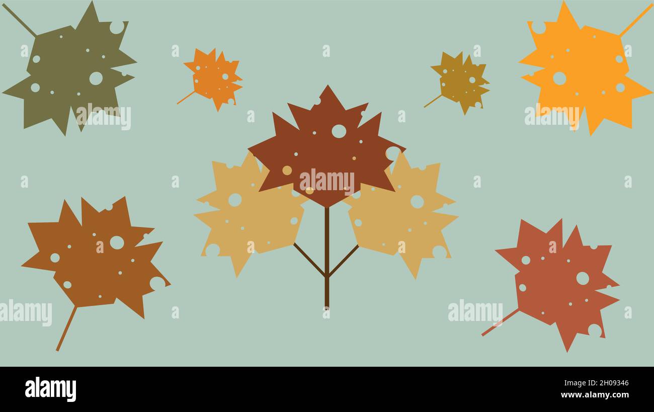 Autumn leaves,autumn leaves, colorful, perforated leaves on a green ...