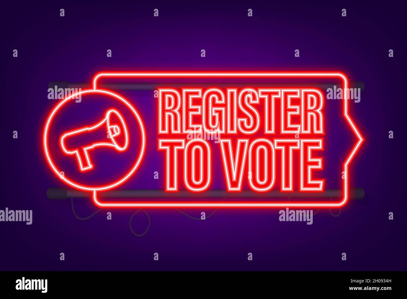 Megaphone banner with Register to vote. Neon icon. Vector illustration ...