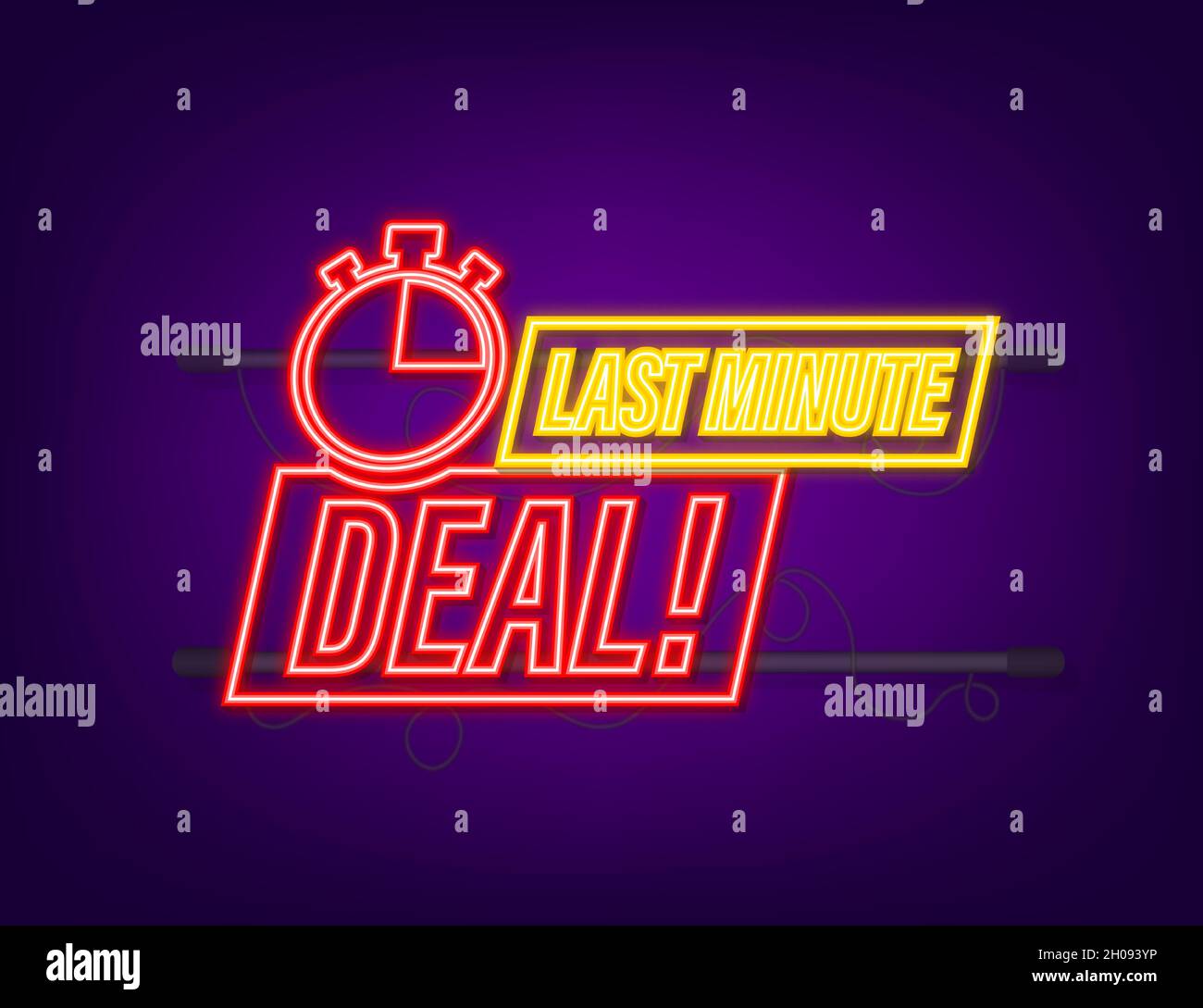 Last minute deal button sign, alarm clock countdown logo. Neon icon ... Last minute deal button sign, alarm clock countdown logo. Neon icon ...