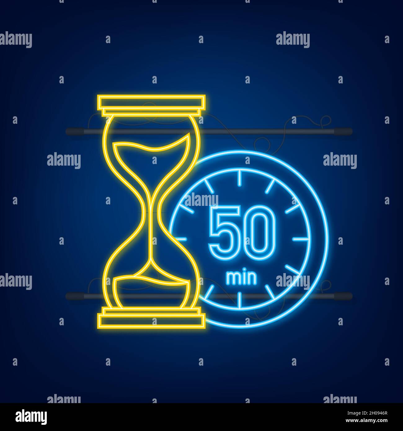 The 50 minutes, stopwatch vector neon icon. Stopwatch icon in flat ...