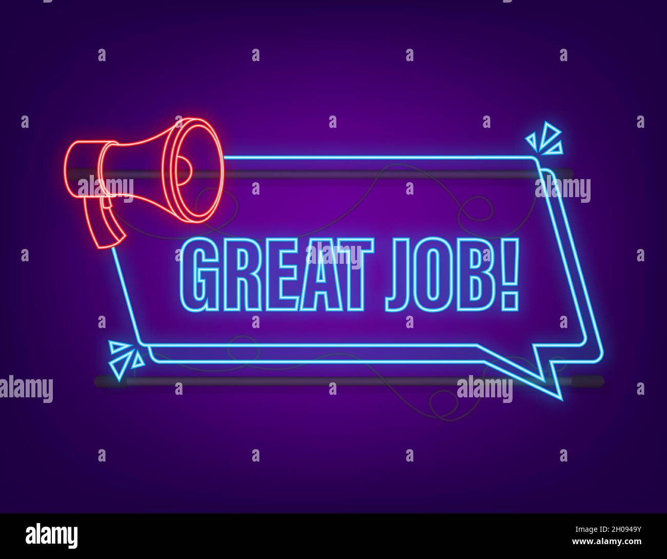 Megaphone banner with Great job. Neon icon. Web design. Vector stock ...