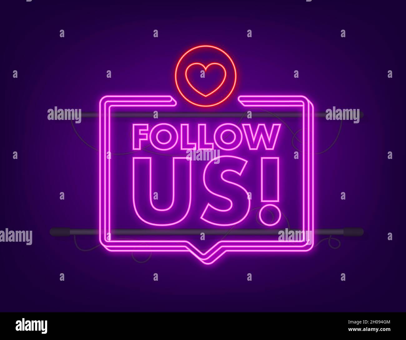 Button Follow us on dark background. Neon icon. Vector illustration ...