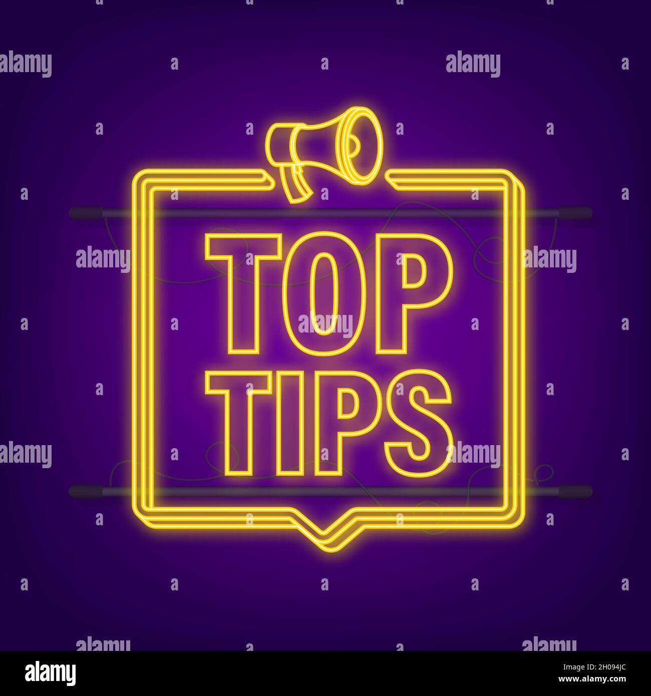 Megaphone banner - Top tips. Neon icon. Vector illustration Stock ...