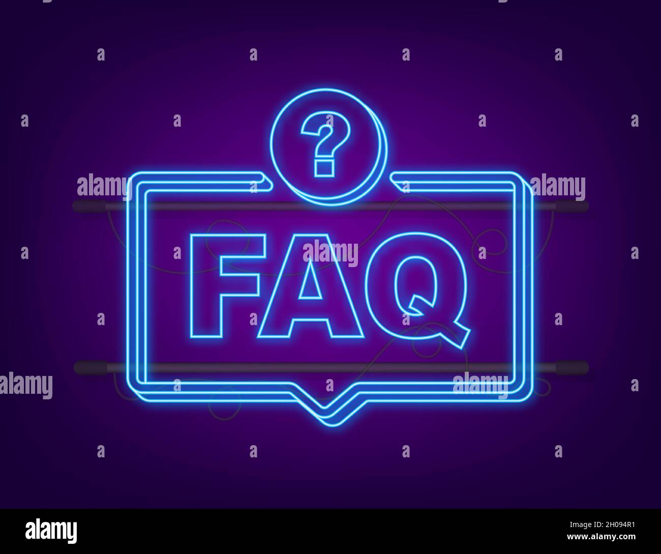 Frequently asked questions FAQ banner. Neon icon. Computer with question icons. Vector ...