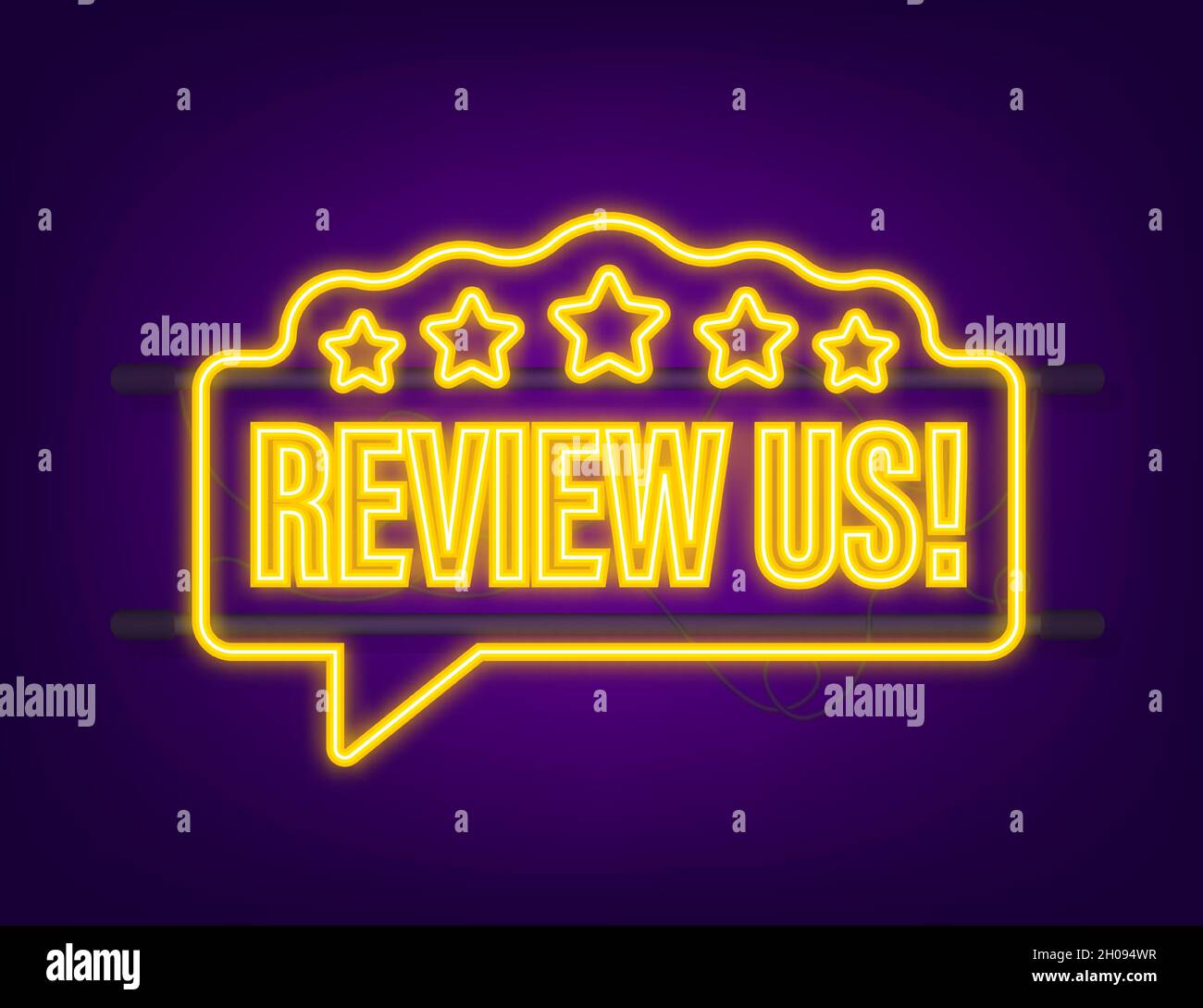 Review us user rating concept. Review and rate us stars neon icon ...