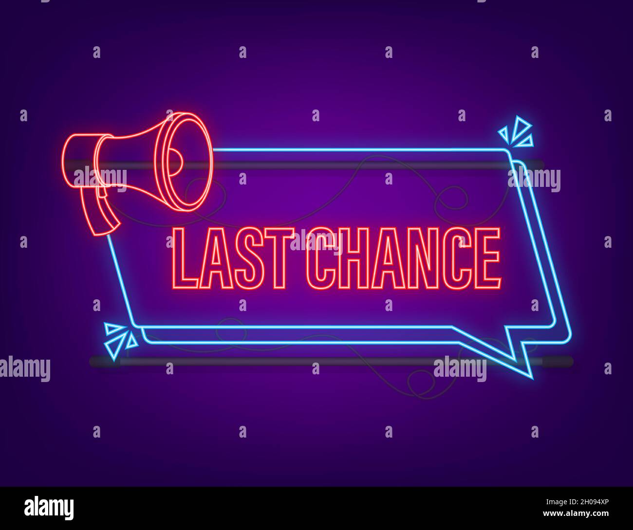 Megaphone Hand, business concept with text last chance. Neon style ...