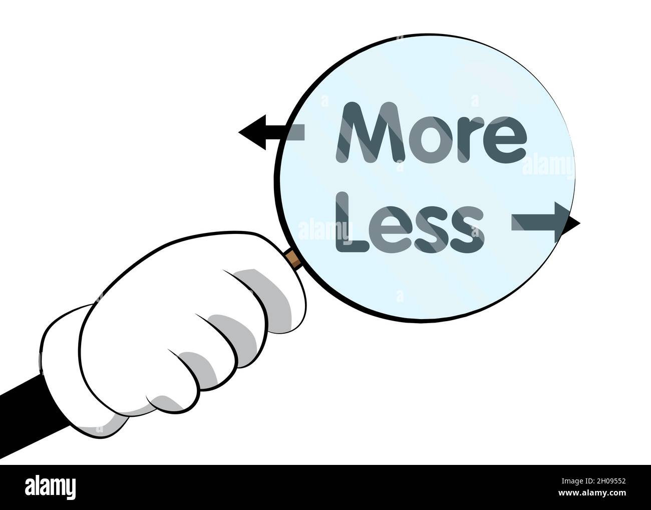 More and Less text with arrow under magnifying glass illustration on ...