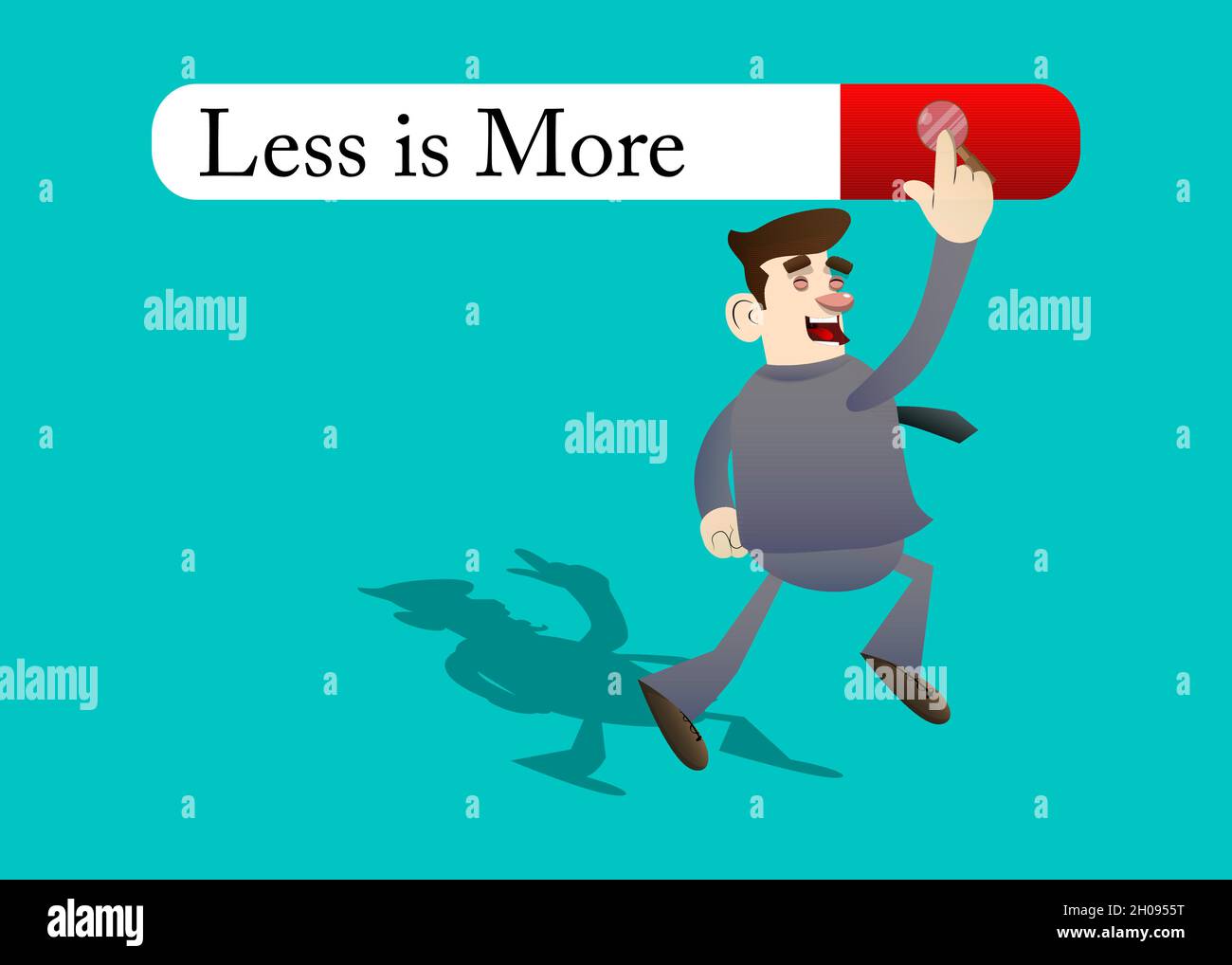 Virtual search bar with the Less is More text with arrow. Cartoon ...