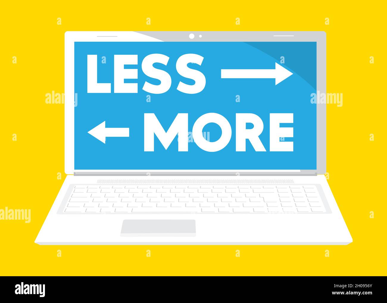 Laptop with the More and Less text with arrow on the screen. Vector ...