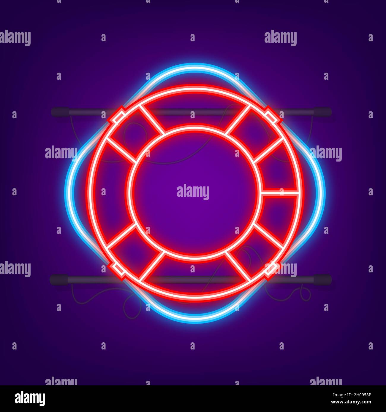 Lifebuoy icon, equipment of rescuers to save drowning people. Neon icon ...