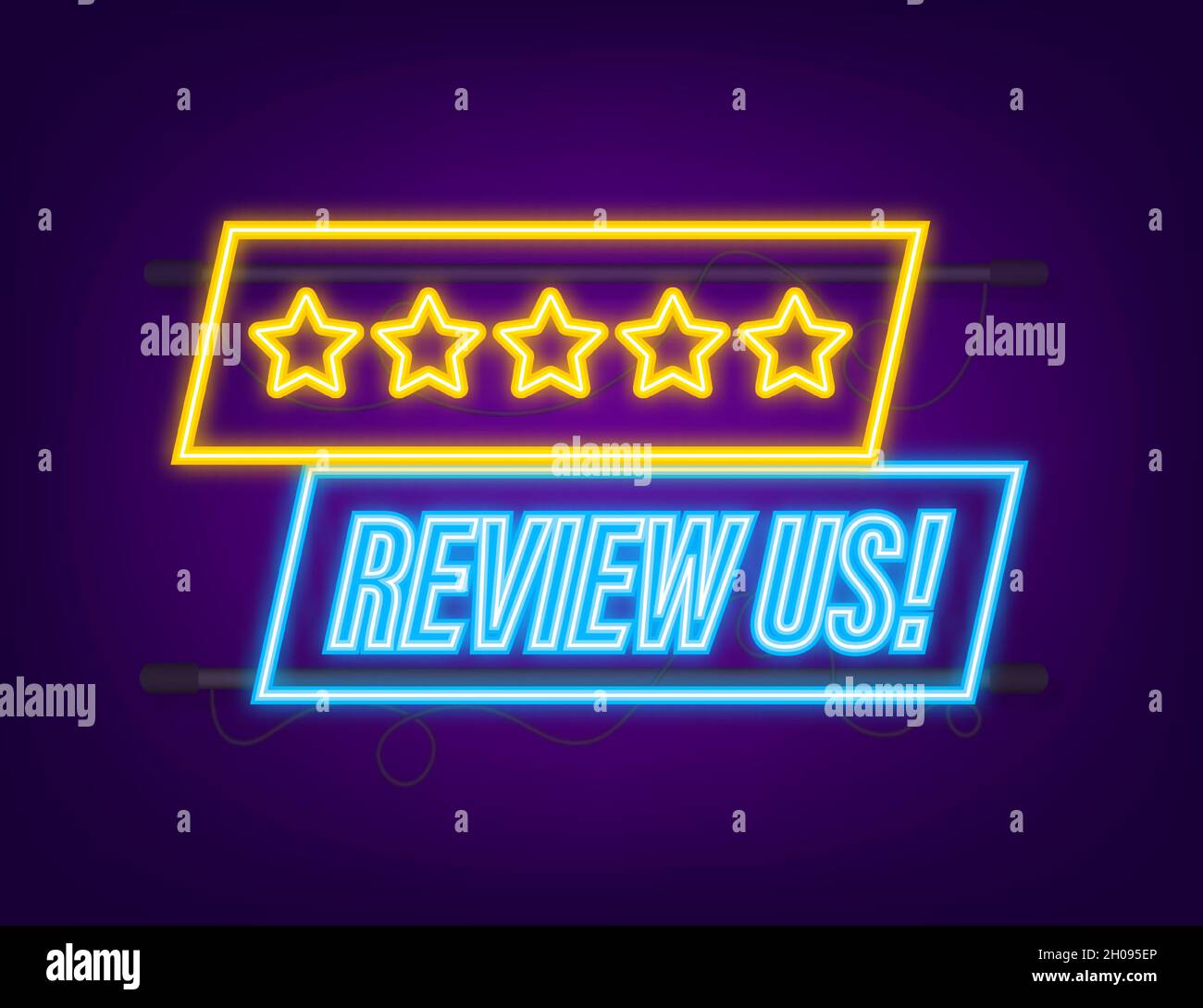 Review us user rating concept. Review and rate us stars neon icon ...
