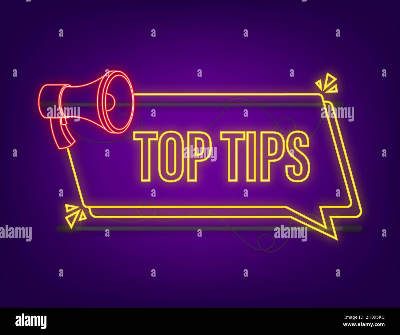 Megaphone banner - Top tips. Neon icon. Vector illustration Stock ...