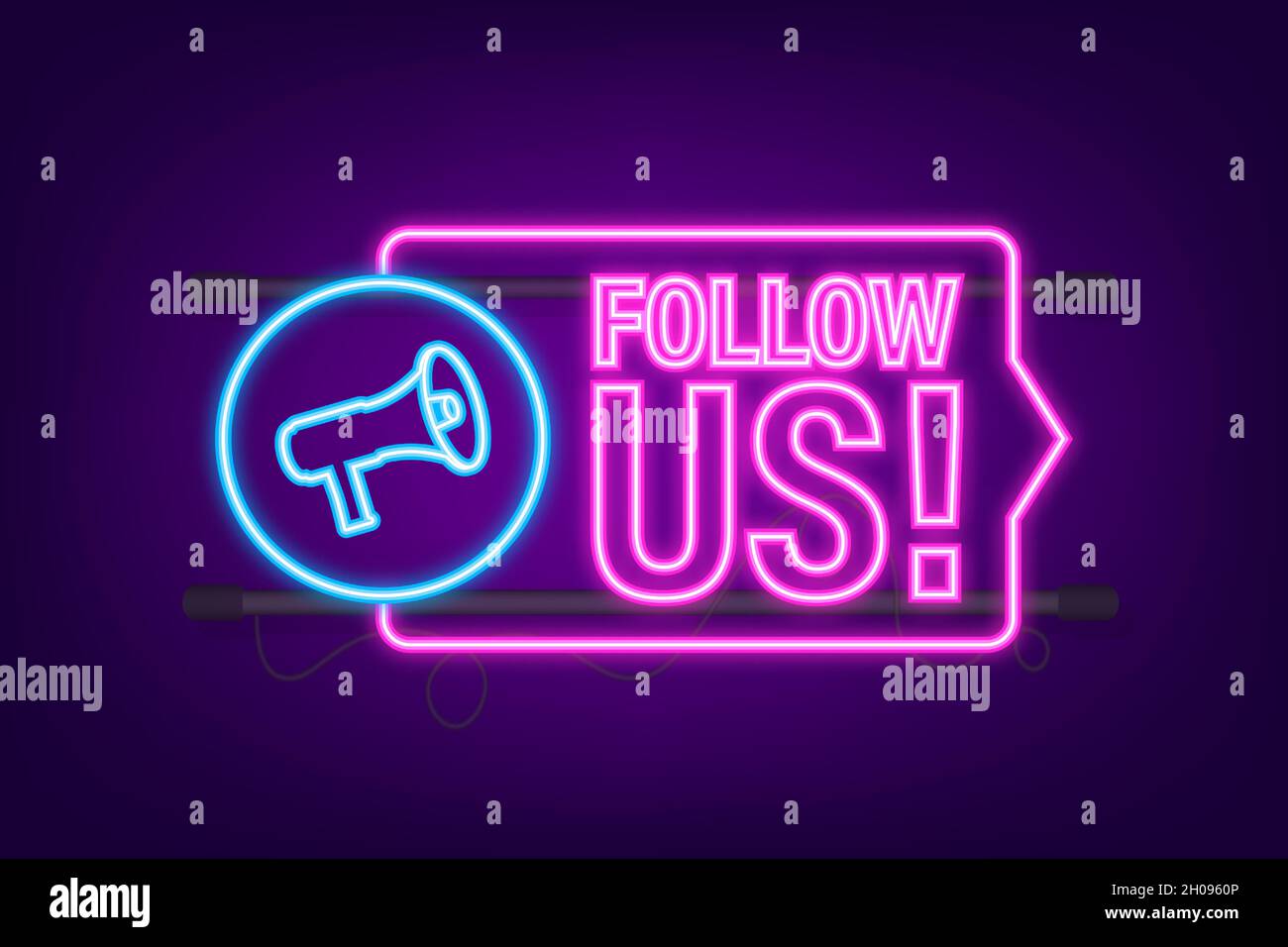 Button Follow us on dark background. Neon icon. Vector illustration ...