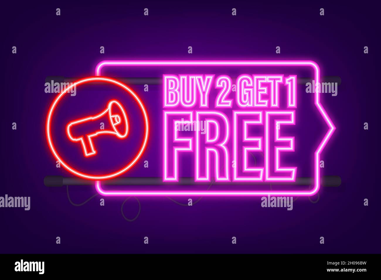 Buy 2 Get 1 Free, sale tag, banner design template. Neon icon. Vector ...