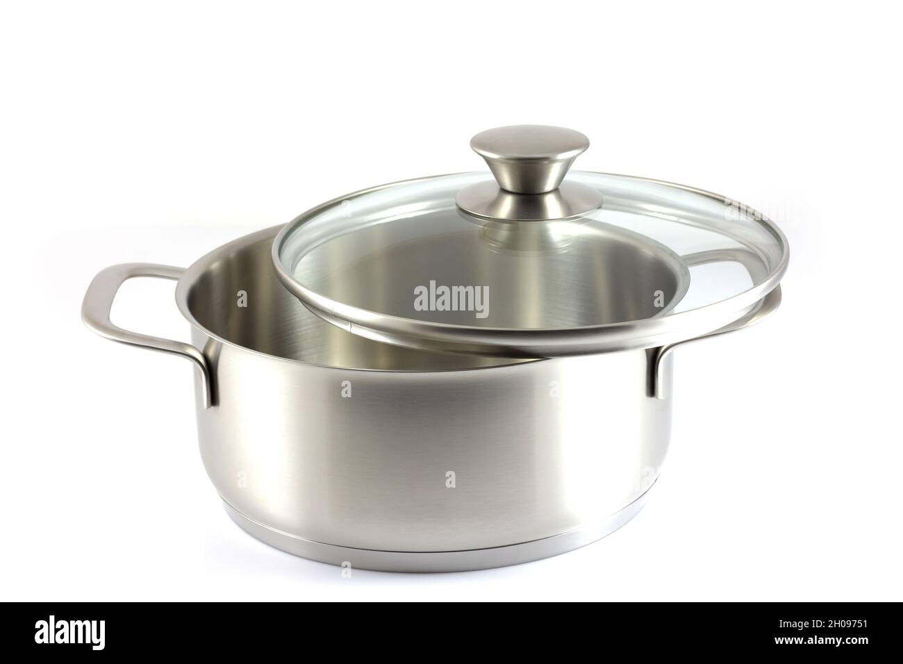 Stainless steel pot with glass cover isolated on white background Stock ...